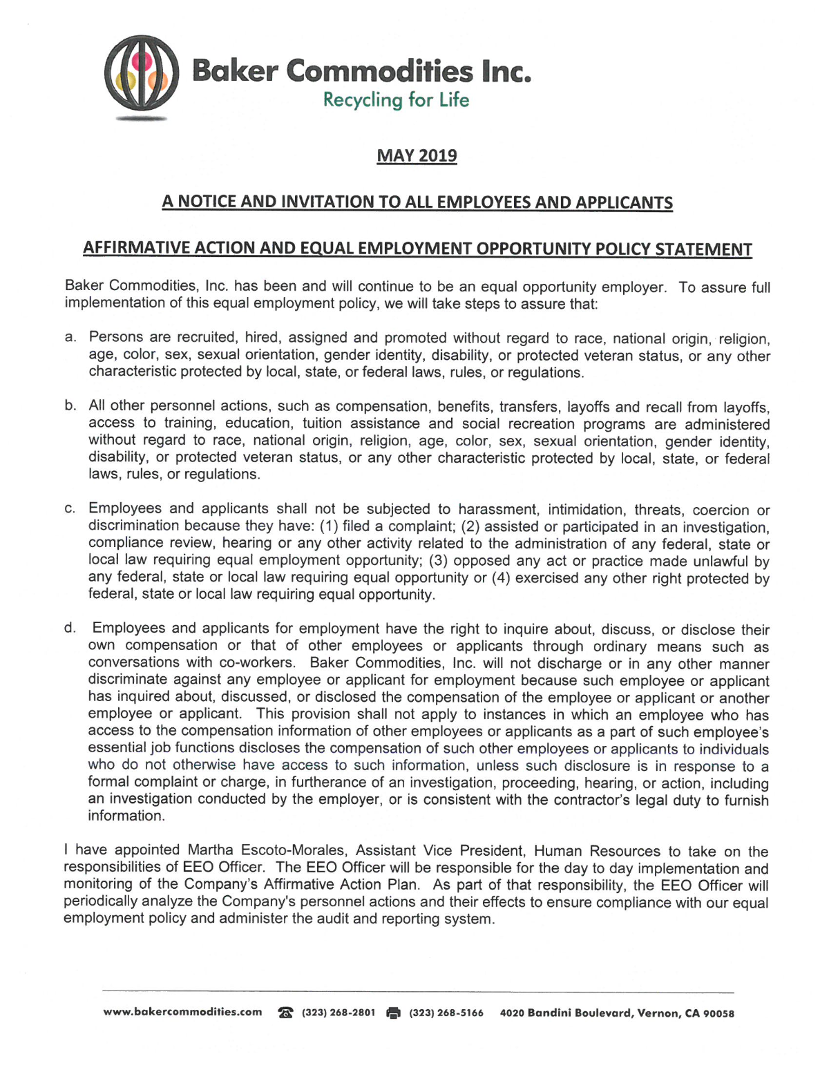 Affirmative Action & Equal Employment Opportunity Policies