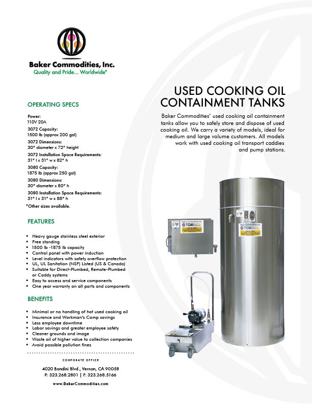3080-NA Indoor Containment Tanks - Baker Commodities